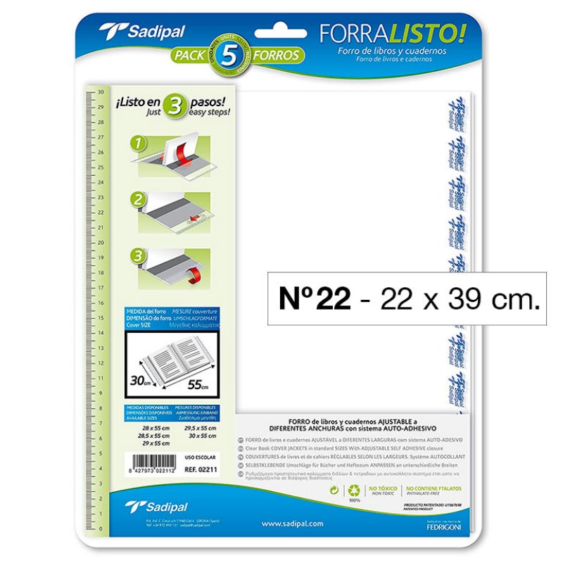 FORRO PLASTICO SADIPAL N22 22X39CM 5U – Papelería Tetuan
